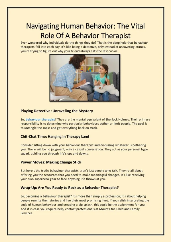 PPT - Navigating Human Behavior: The Vital Role Of A Behavior Therapist ...