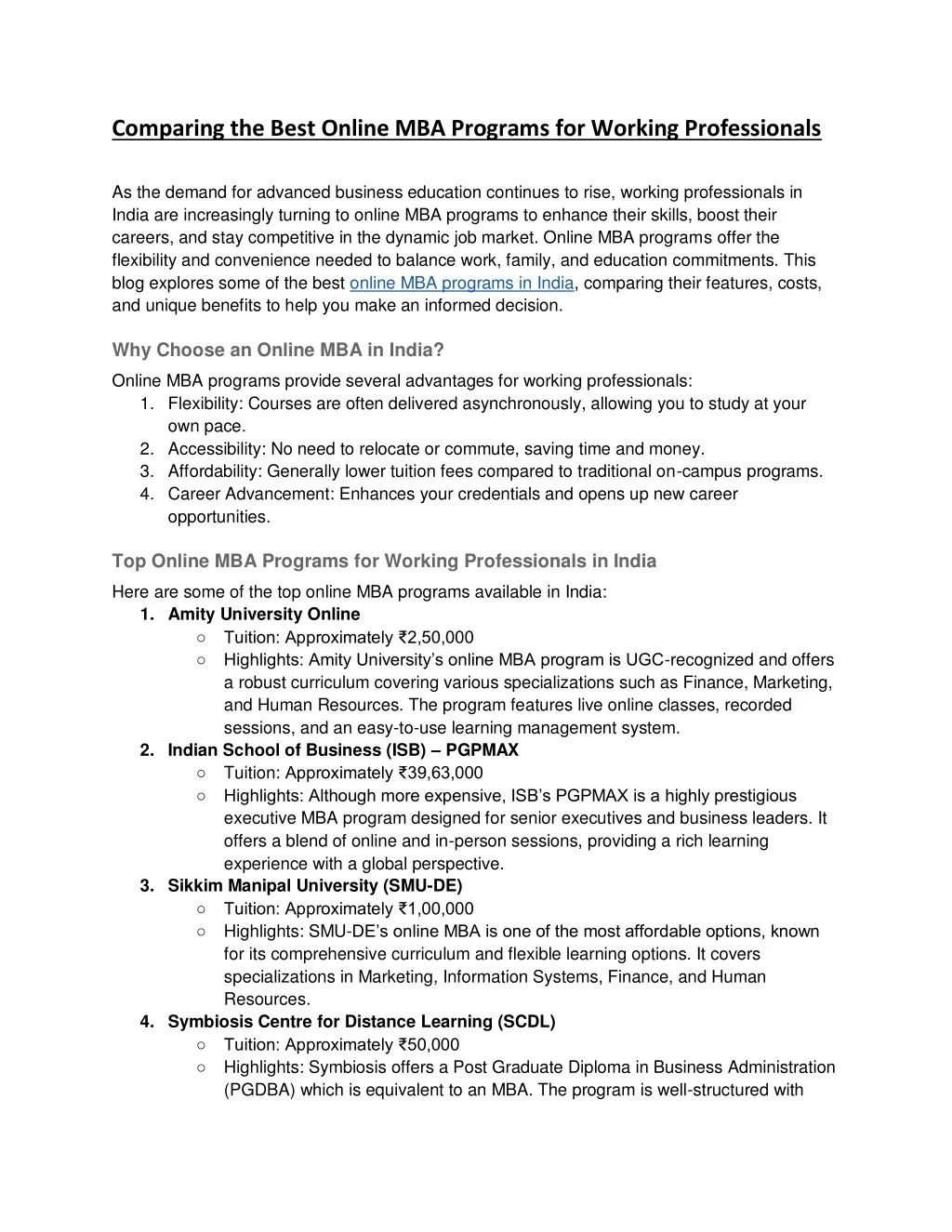 PPT - Comparing the Best Online MBA Programs for Working Professionals ...