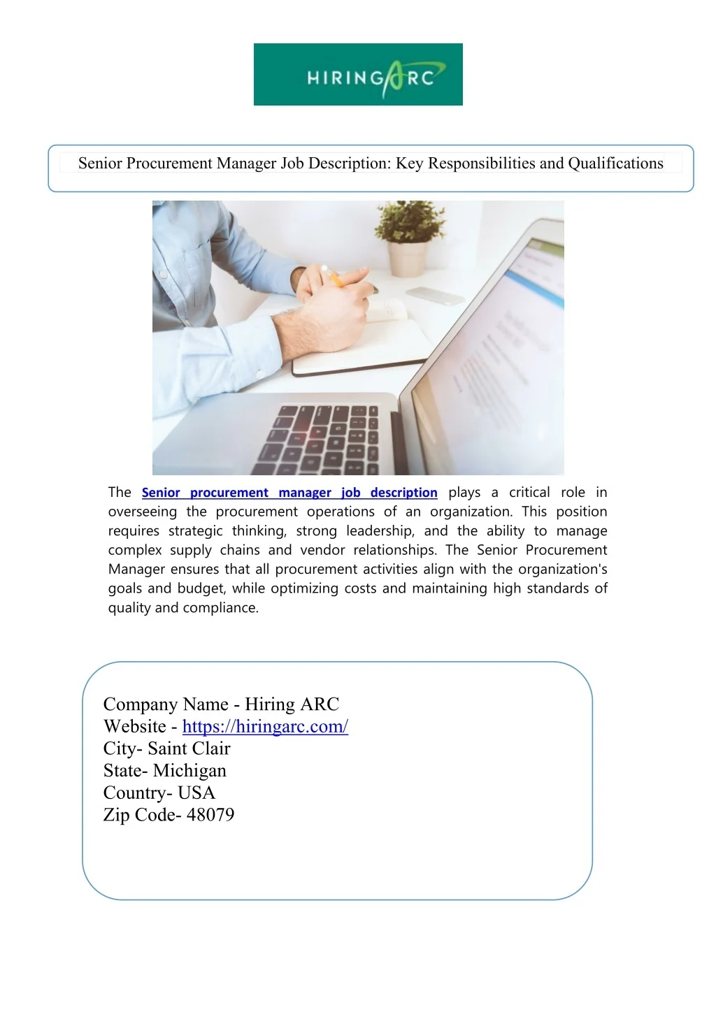 PPT - Senior Procurement Manager Job Description Key Responsibilities ...
