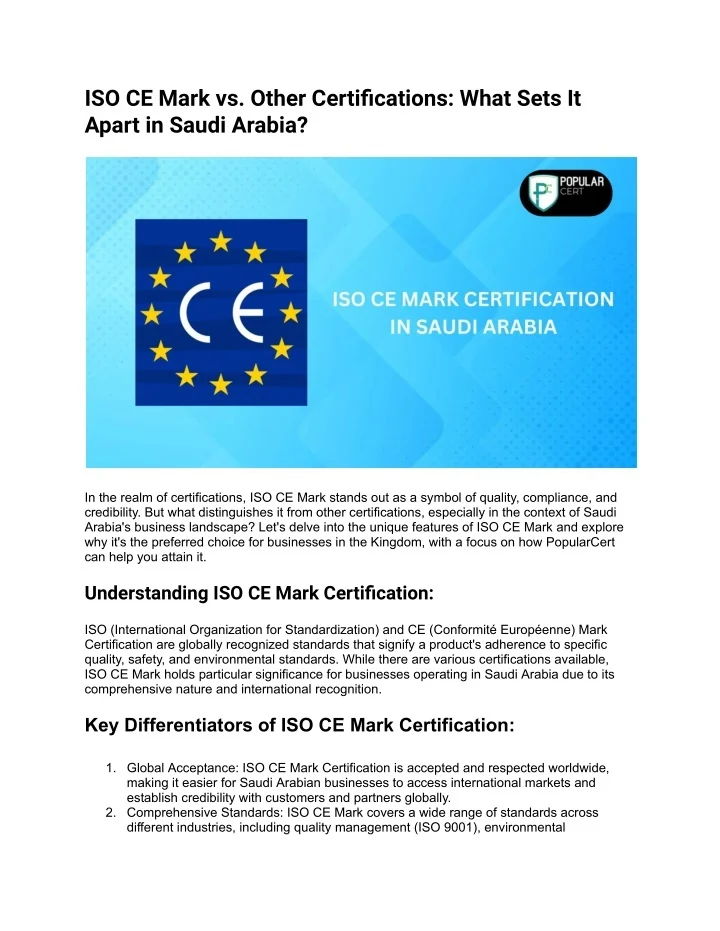 PPT - ISO CE Mark vs. Other Certifications_ What Sets It Apart in Saudi ...