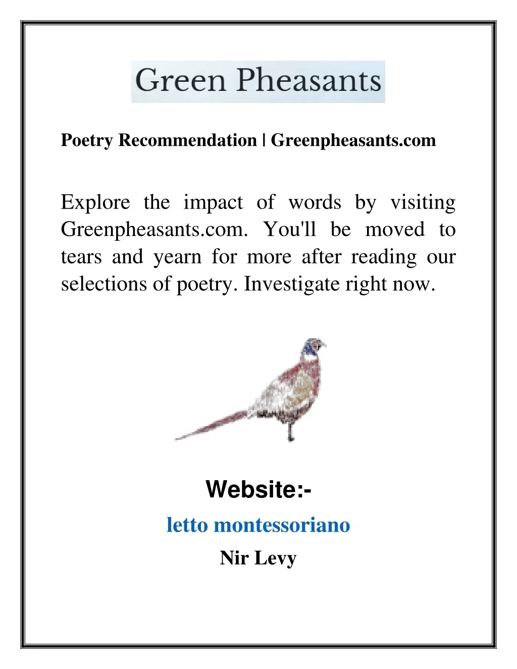 PPT - Poetry Recommendation Greenpheasants PowerPoint Presentation ...