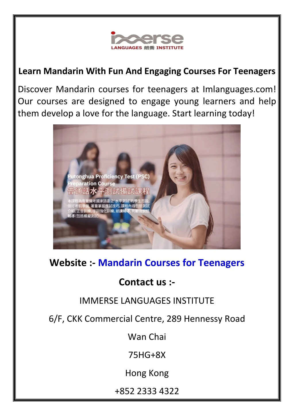 PPT - Learn Mandarin With Fun And Engaging Courses For Teenagers ...