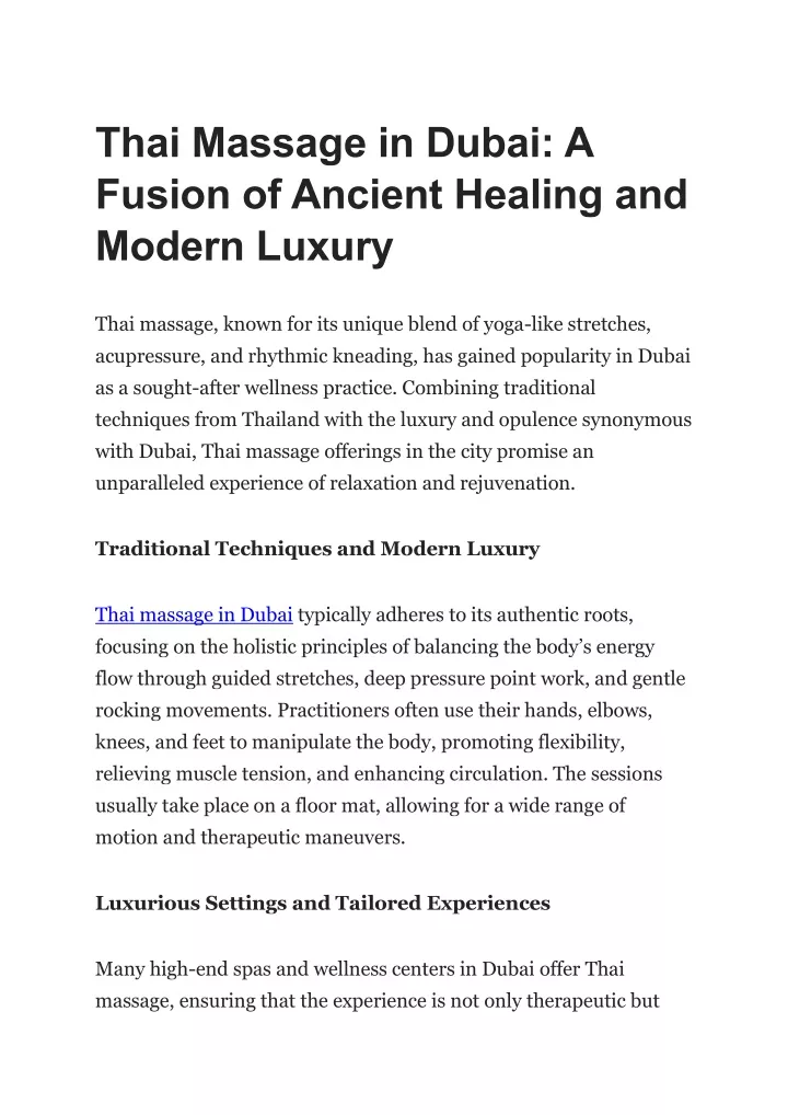 Ppt Thai Massage In Dubai A Fusion Of Ancient Healing And Modern