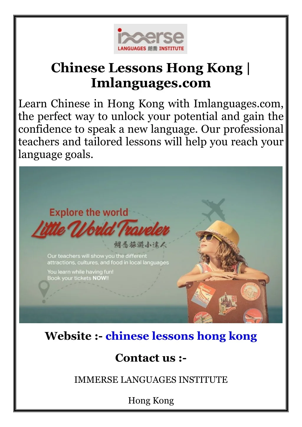 PPT - Chinese Lessons Hong Kong Imlanguages.com PowerPoint Presentation - ID:13292103