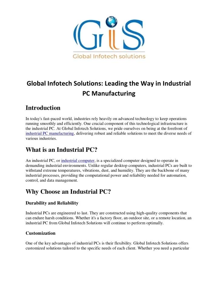 PPT - Best industrial pc manufacturers - Global Infotech Solutions ...