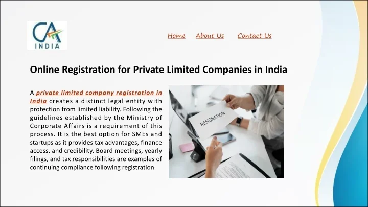 PPT - Online Registration for Private Limited Companies in India ...