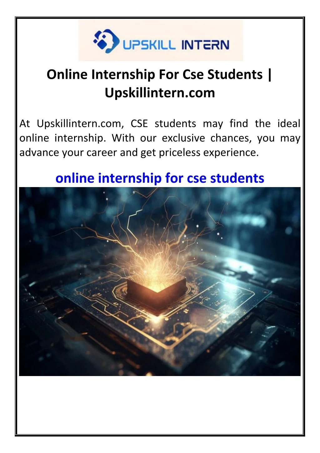 PPT - Online Internship For Cse Students Upskillintern.com PowerPoint ...