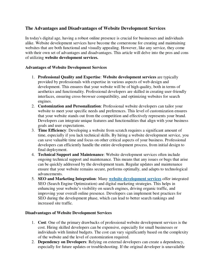 PPT - Advantages a Disadvantages of Website Development Services ... PPT - Advantages a Disadvantages of Website Development Services ...