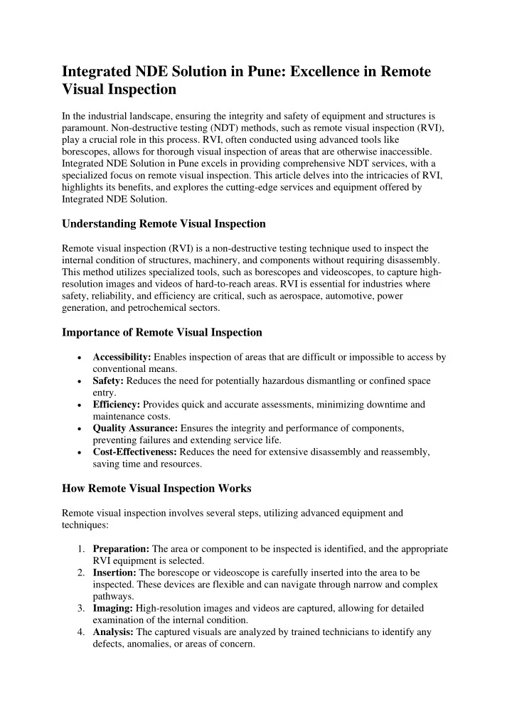 PPT - Article on Remote Visual Inspection | Integrated NDE Solution PowerPoint Presentation - ID ...