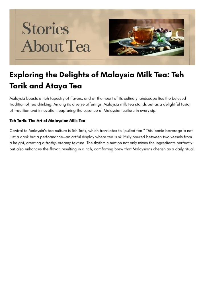 PPT - Exploring the Delights of Malaysia Milk Tea Teh Tarik and Ataya ...