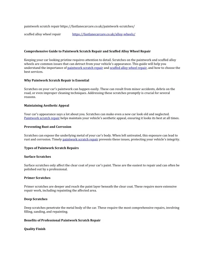 PPT - Comprehensive Guide to Paintwork Scratch Repair and Scuffed Alloy ...