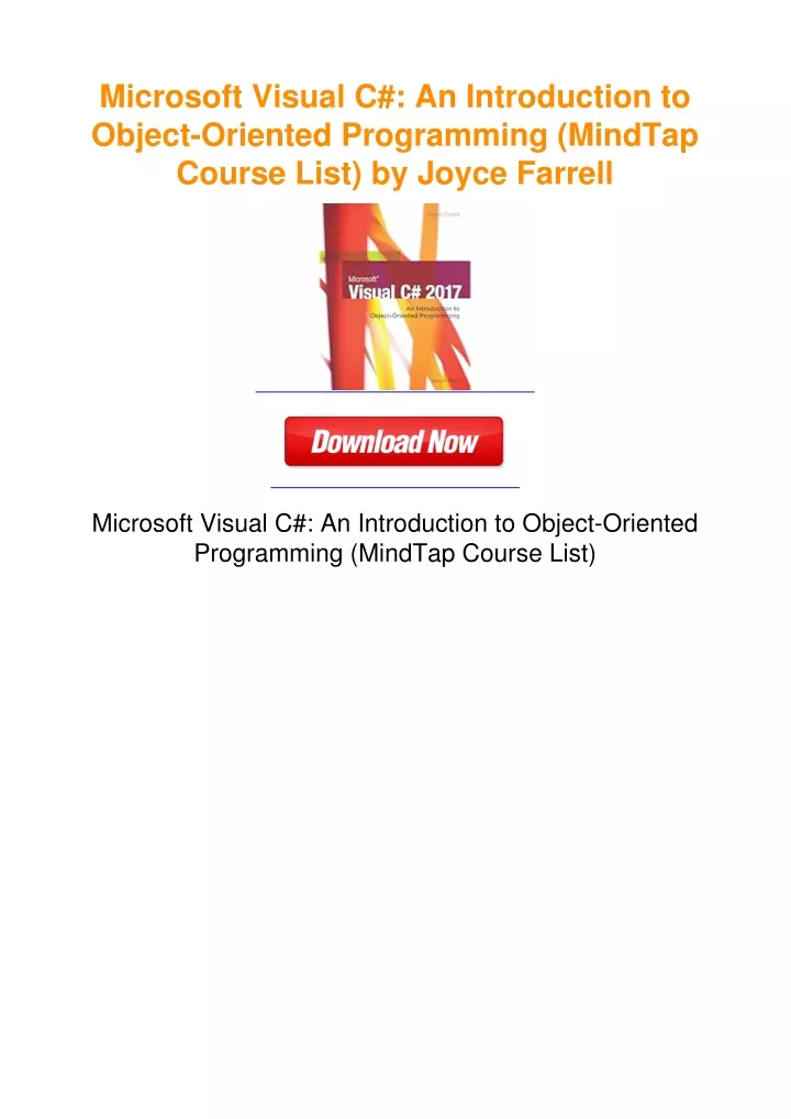 Ppt Microsoft Visual C An Introduction To Object Oriented Programming Powerpoint