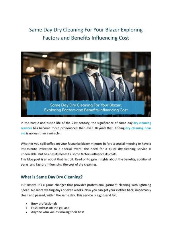 PPT - Same Day Dry Cleaning For Your Blazer Exploring Factors and ...