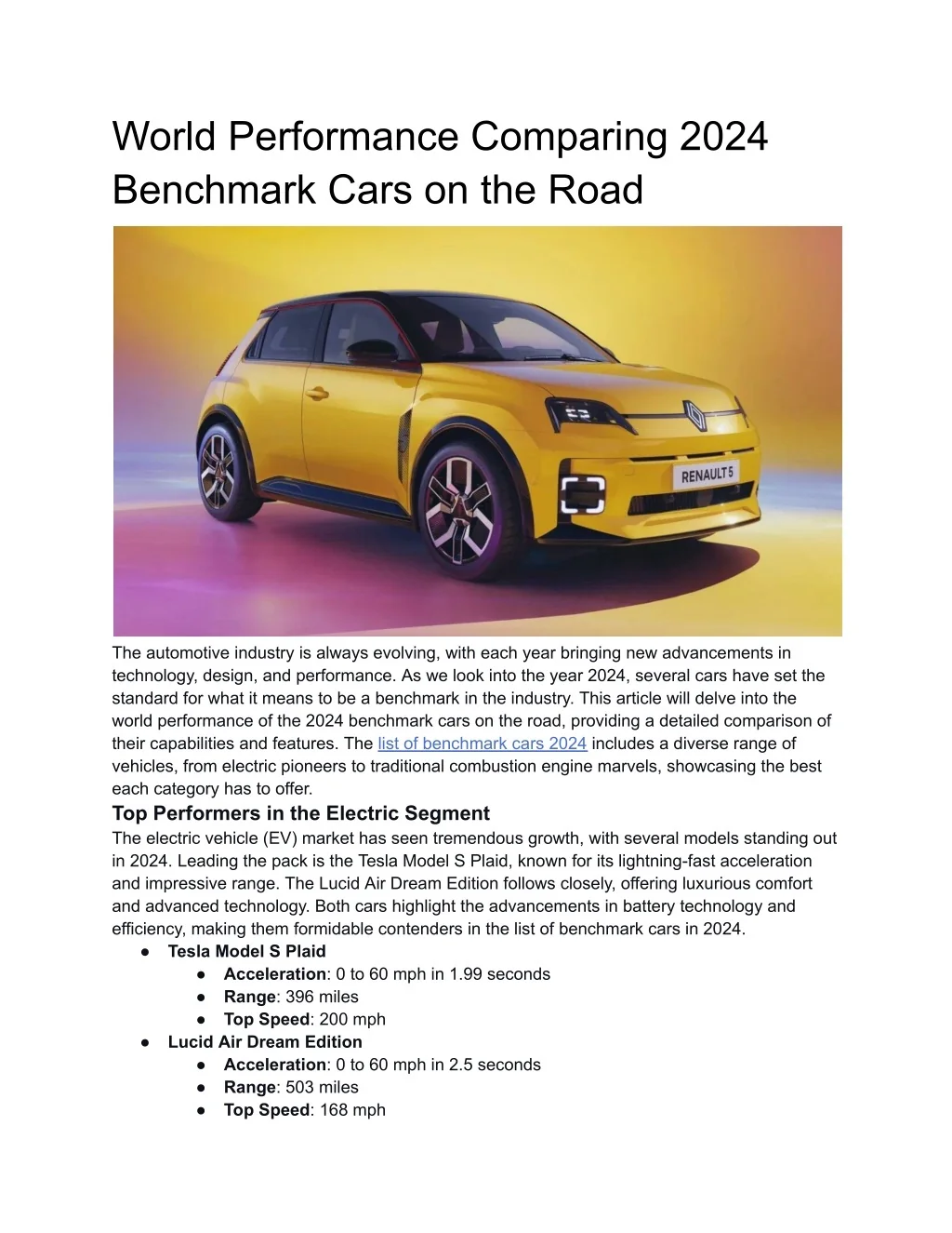 PPT - World Performance Comparing 2024 Benchmark Cars on the Road ...