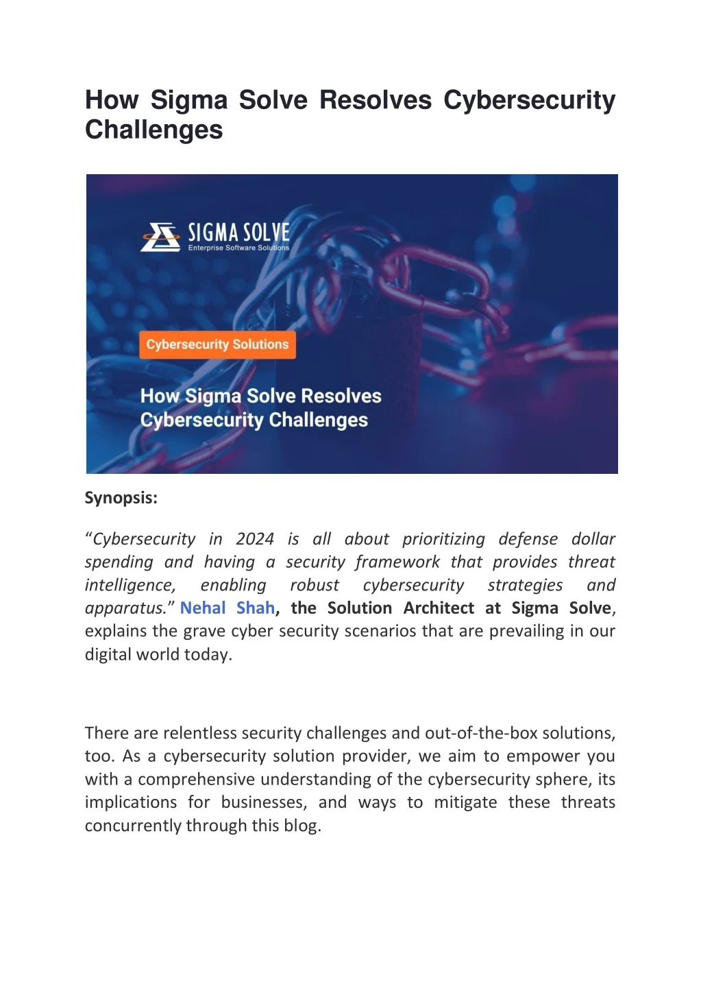 PPT - How Sigma Solve Resolves Cybersecurity Challenges PowerPoint ...