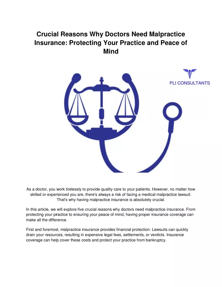 Ppt Crucial Reasons Why Doctors Need Malpractice Insurance Protecting