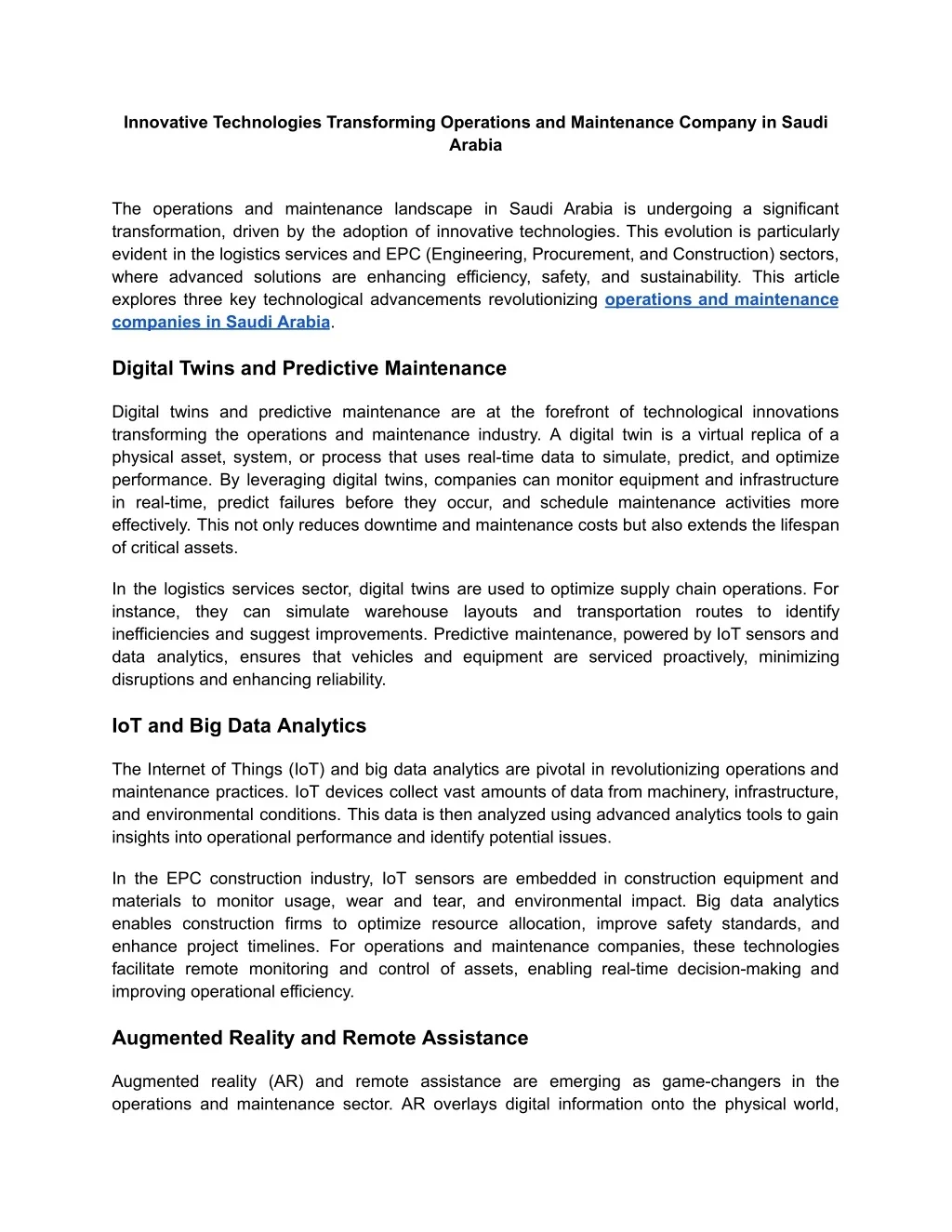PPT - Innovative Technologies Transforming Operations and Maintenance ...