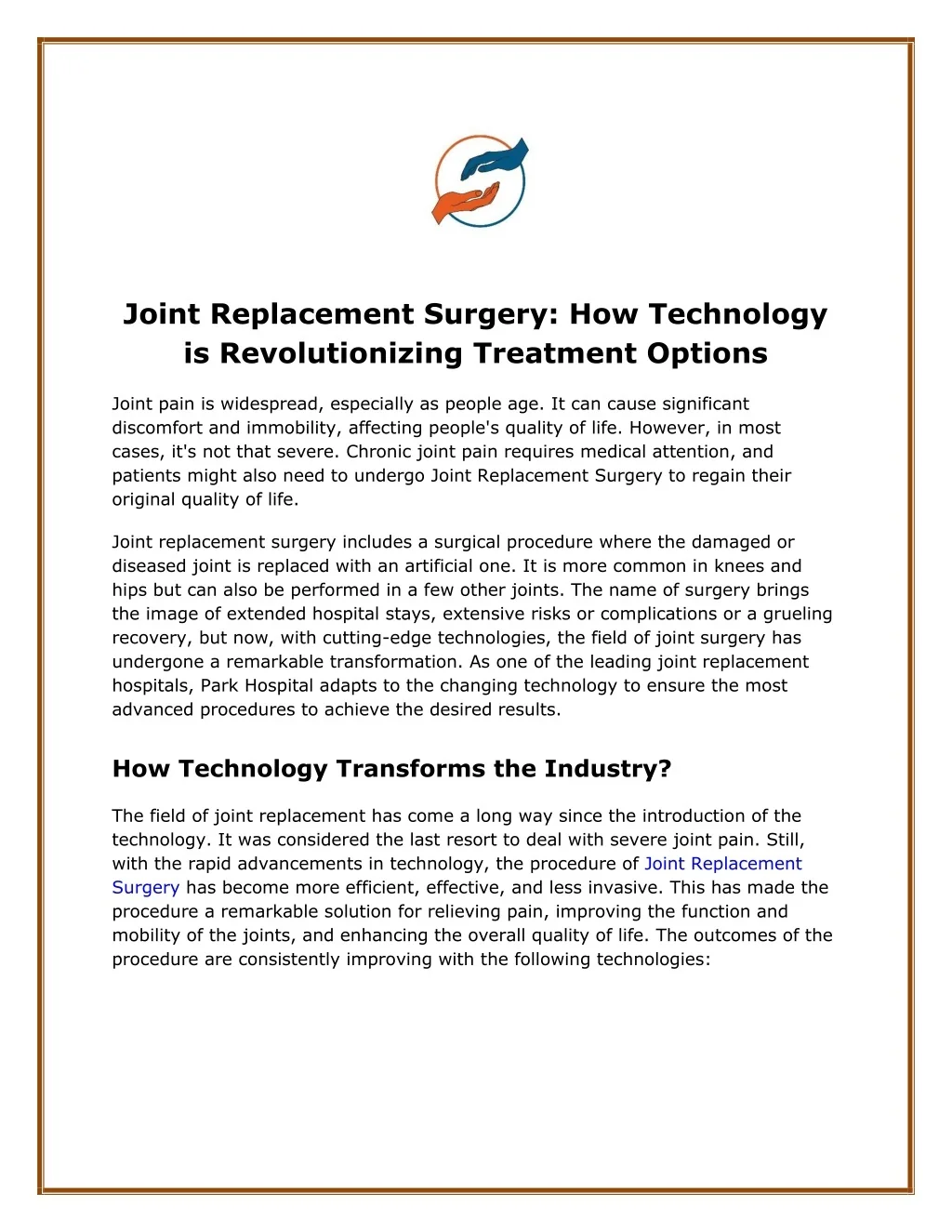 PPT - Joint Replacement Surgery: How Technology is Revolutionizing ...