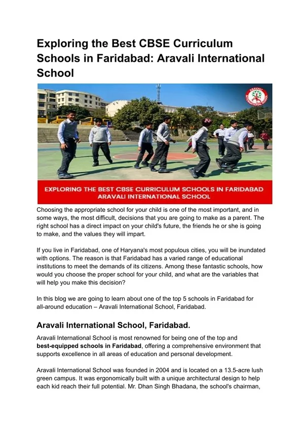 PPT - Exploring the Best CBSE Curriculum Schools in Faridabad_ Aravali ...