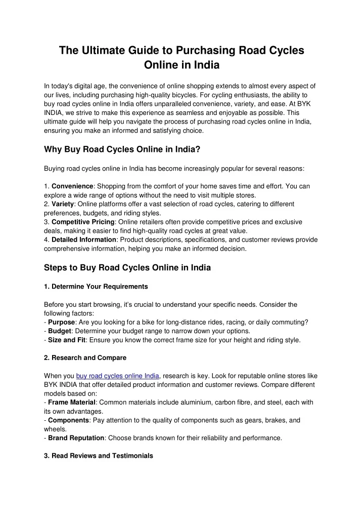 PPT - The Ultimate Guide to Purchasing Road Cycles Online in India ...
