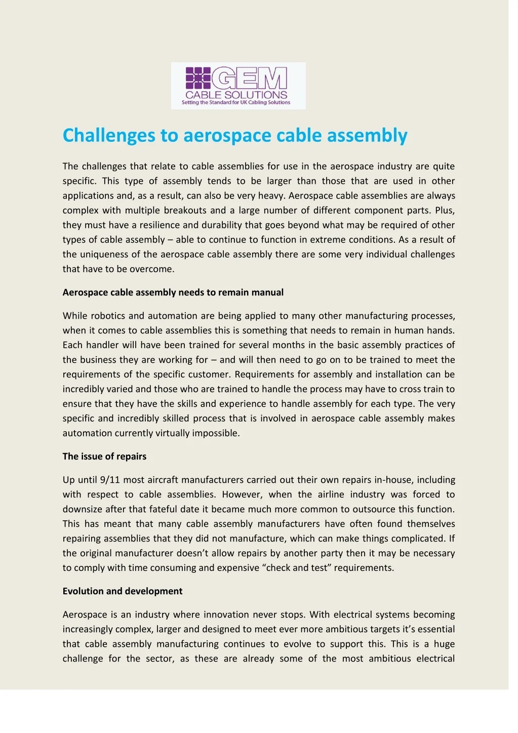 PPT - Challenges to aerospace cable assembly - Gem Cable Solutions ...