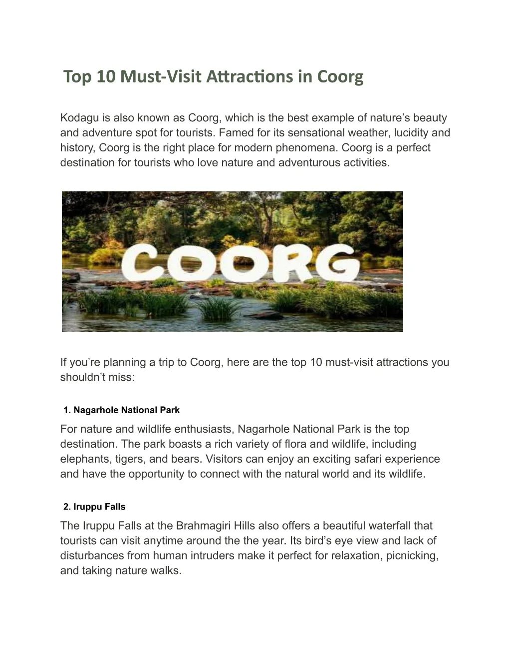 PPT - Top 10 Must-Visit Attractions in Coorg PowerPoint Presentation ...