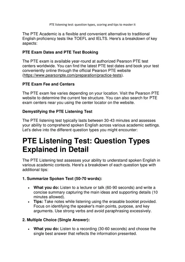 PPT - PTE listening test question types, scoring and tips to master it ...
