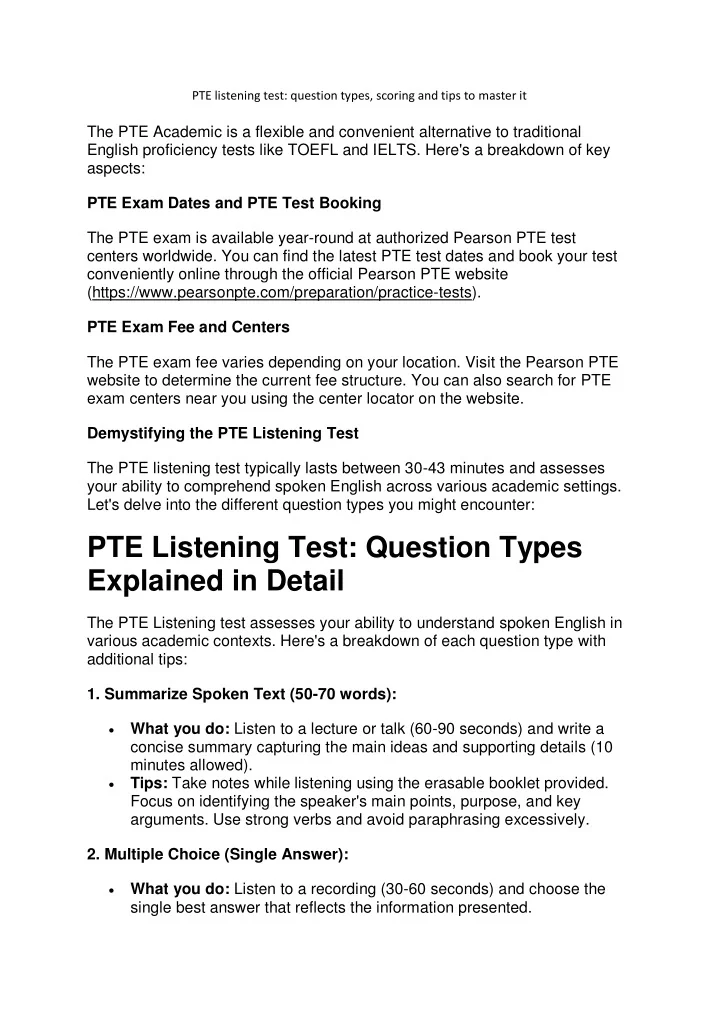 PPT - PTE listening test question types, scoring and tips to master it ...