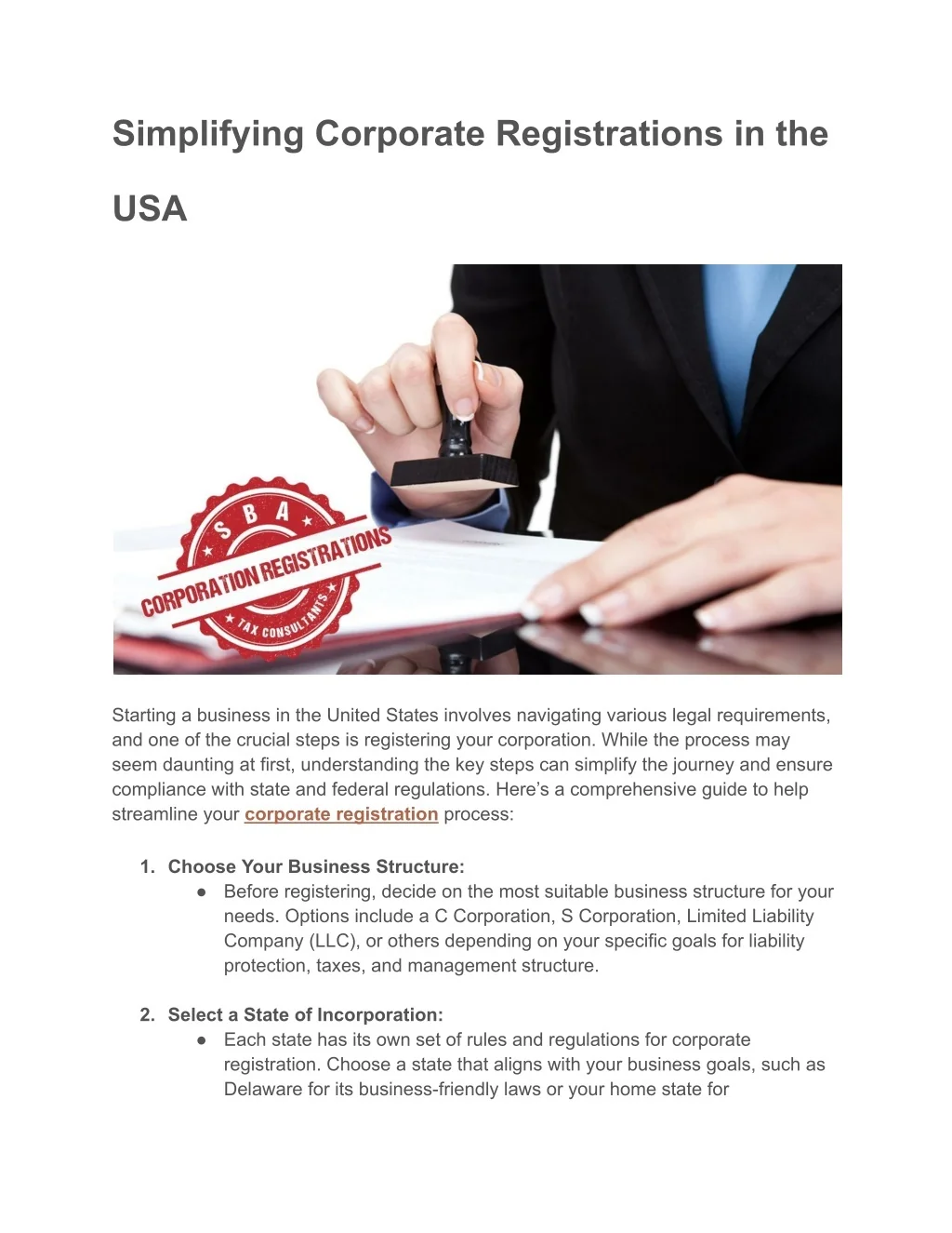 PPT - Simplifying Corporate Registrations in the USA PowerPoint ...