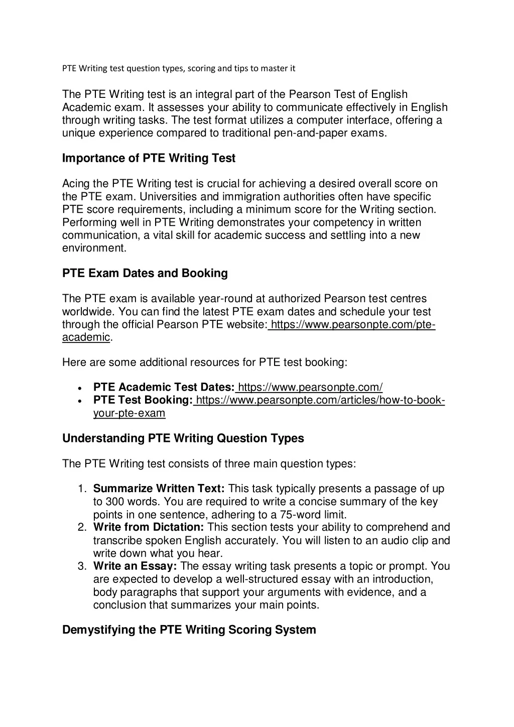 PPT - PTE Writing test question types, scoring and tips to master it ...