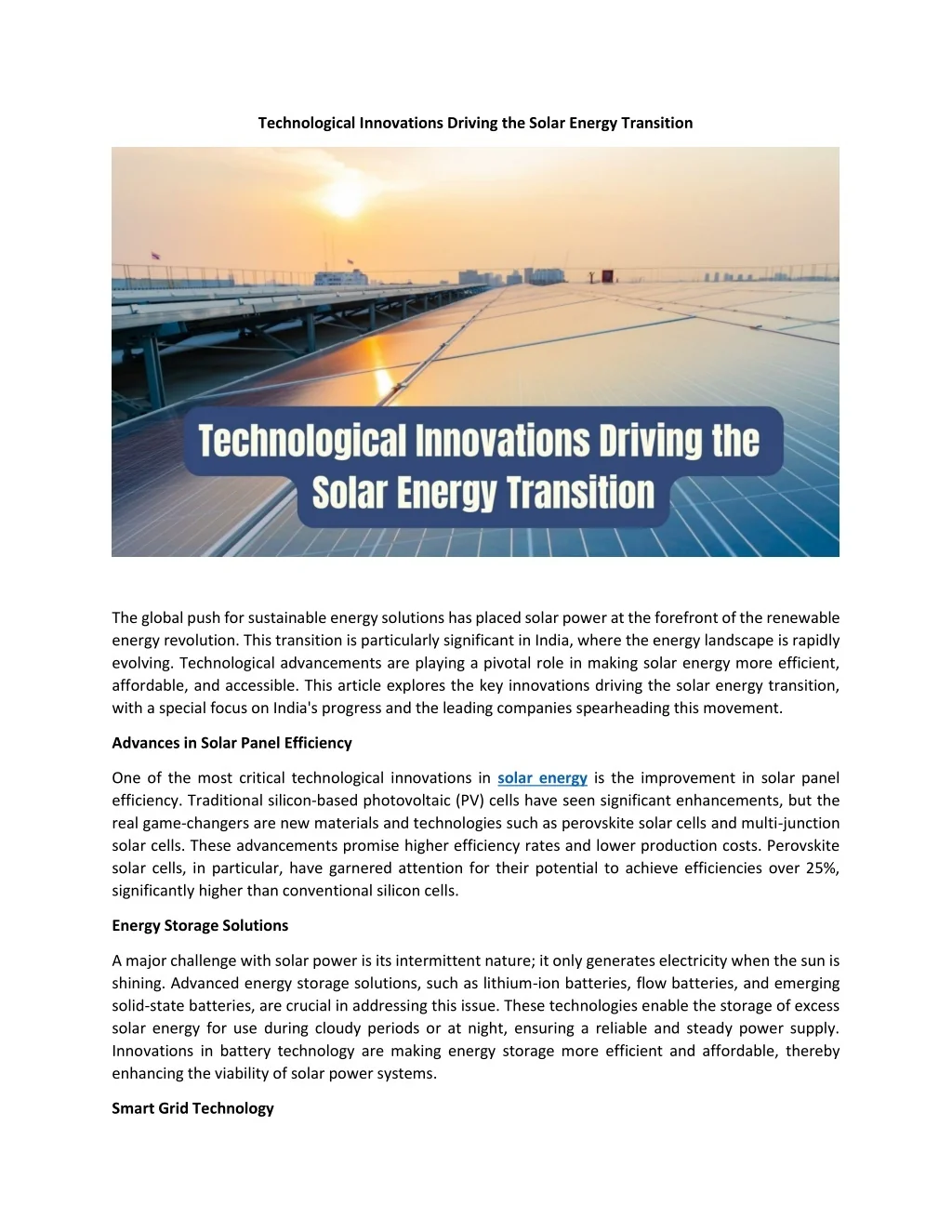 PPT - Technological Innovations Driving the Solar Energy Transition ...