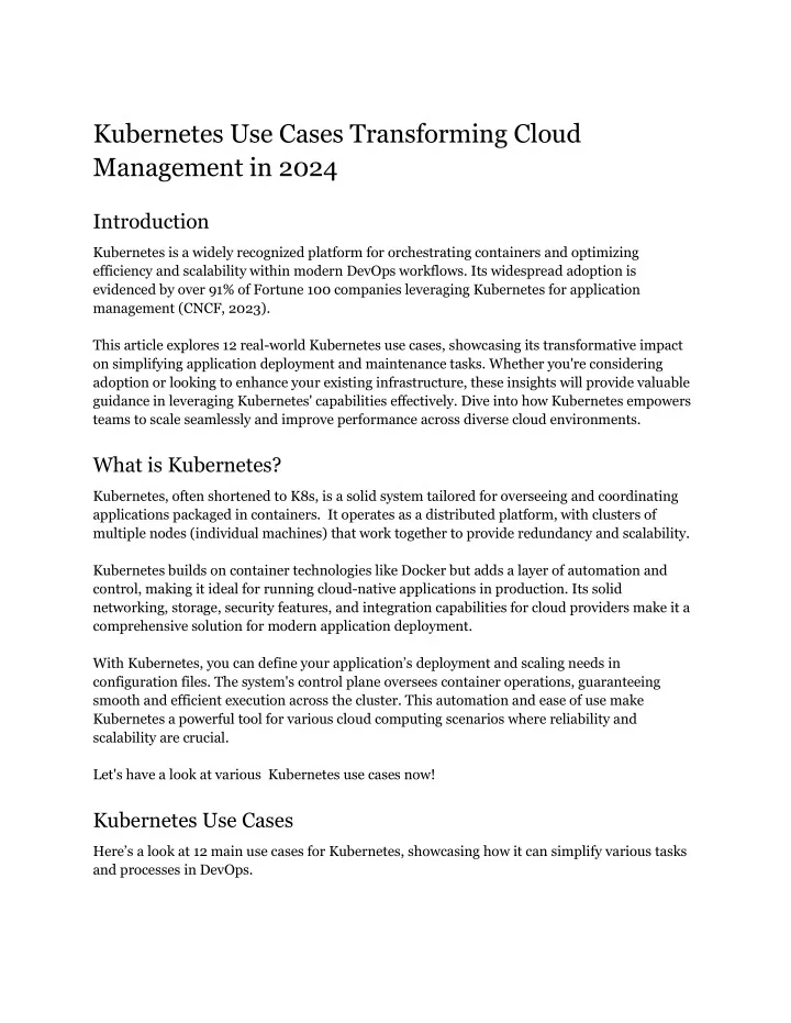 Ppt Kubernetes Use Cases Transforming Cloud Management In 2024