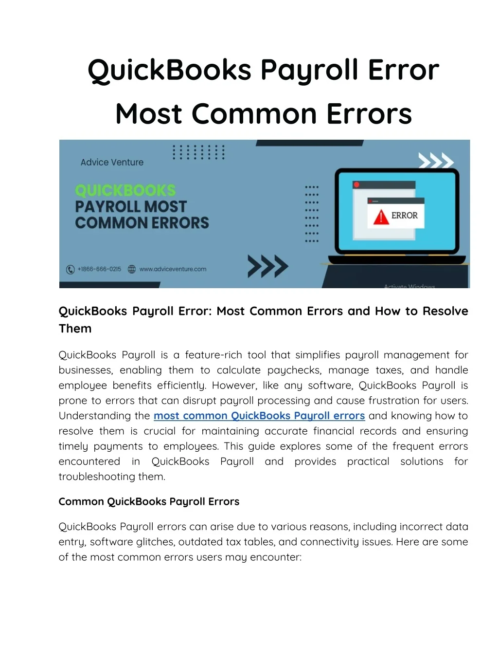PPT - QuickBooks Payroll Error Most Common Errors PowerPoint ...