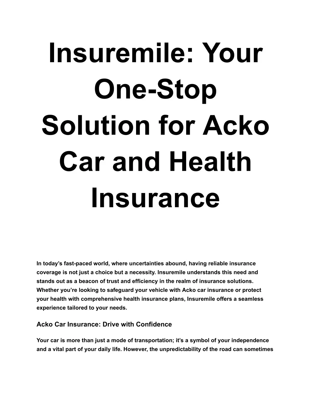 PPT - Insuremile_ Your One-Stop Solution for Acko Car and Health ...