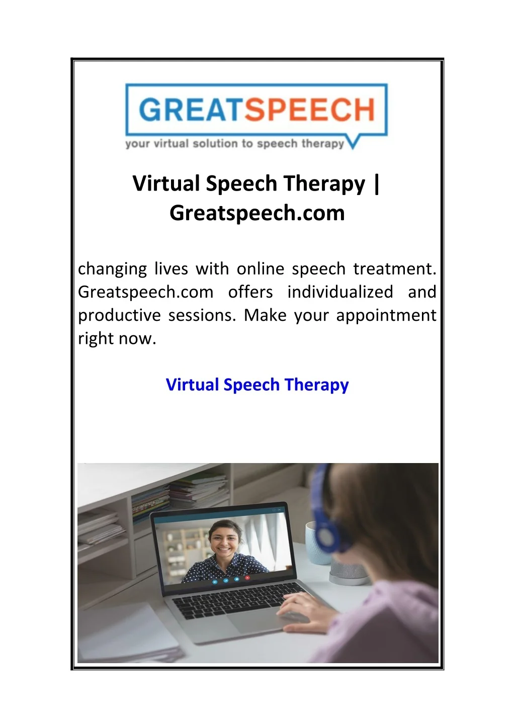 PPT - Virtual Speech Therapy Greatspeech.com PowerPoint Presentation ...