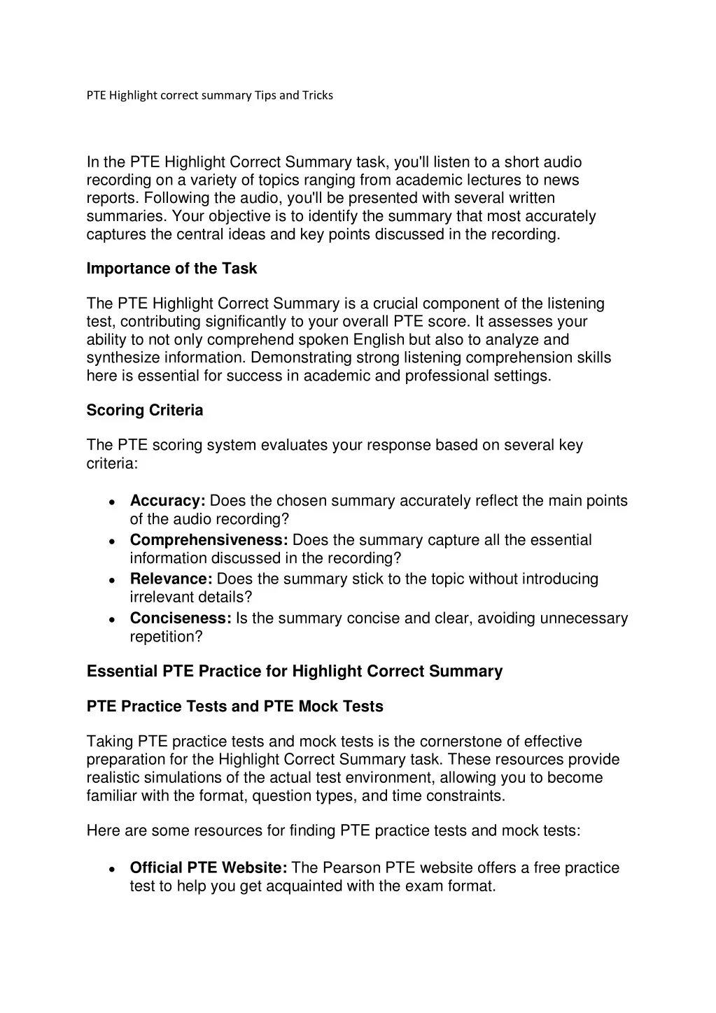 PPT - PTE Highlight correct summary Tips and Tricks PowerPoint ...