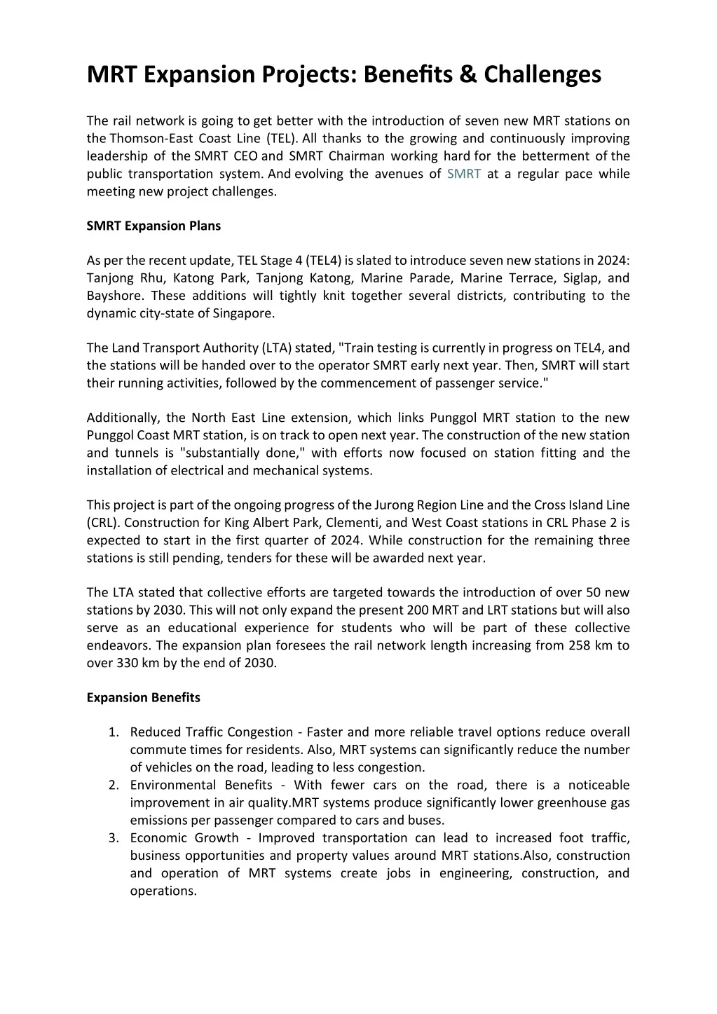 PPT - MRT Expansion Projects: Benefits & Challenges PowerPoint ...