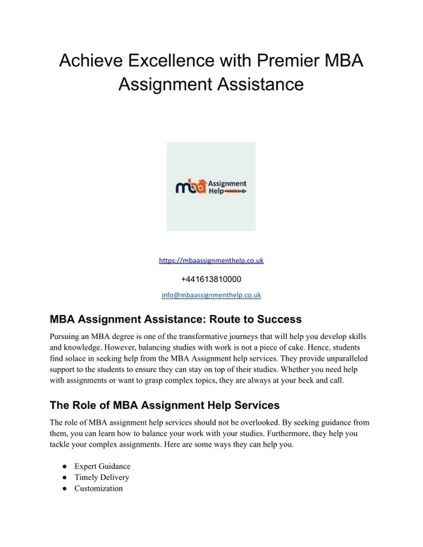 PPT - Achieve Excellence with Premier MBA Assignment Assistance.docx PowerPoint Presentation ...