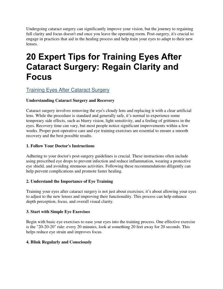 PPT - 20 Expert Tips for Training Eyes After Cataract Surgery Regain ...