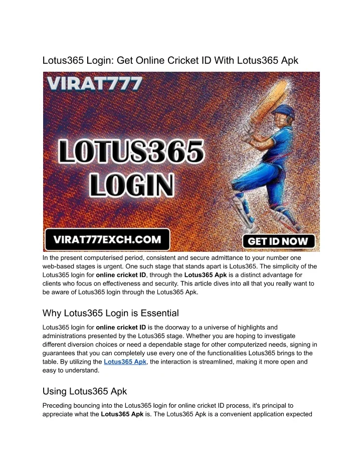 PPT - Lotus365 Login: Get Online Cricket ID With Lotus365 Apk ...