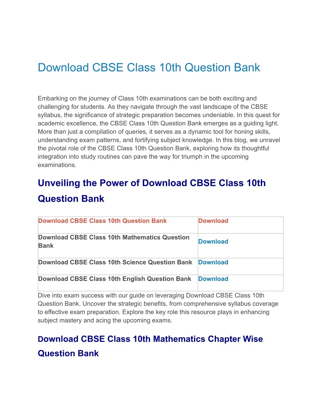 PPT - Download CBSE Class 10th Question Bank PowerPoint Presentation ...