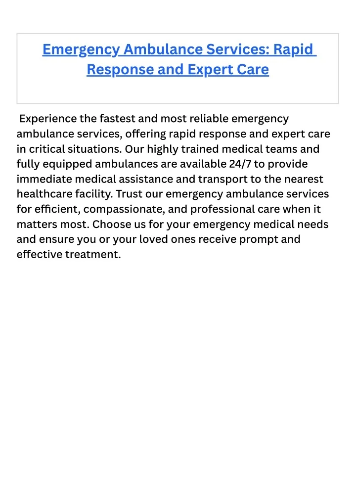 PPT - Emergency Ambulance Services Rapid Response and Expert Care ...