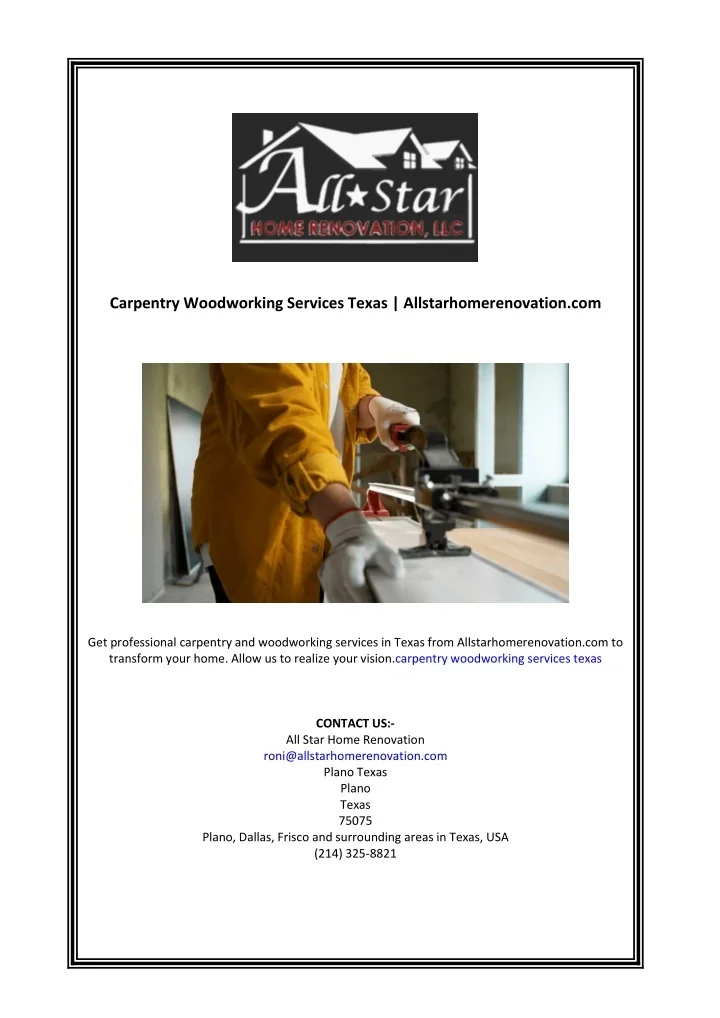 PPT - Carpentry Woodworking Services Texas | Allstarhomerenovation.com PowerPoint Presentation ...