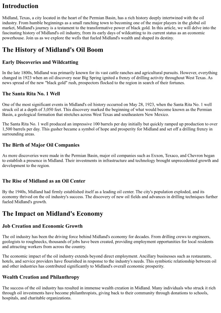 PPT - The History of Midland's Oil Industry: From Wells to Wealth ...