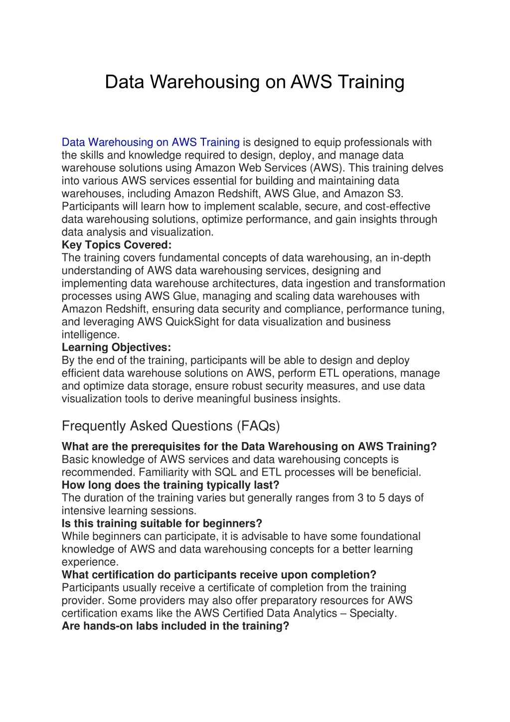 PPT - Data Warehousing on AWS Training PowerPoint Presentation, free ...