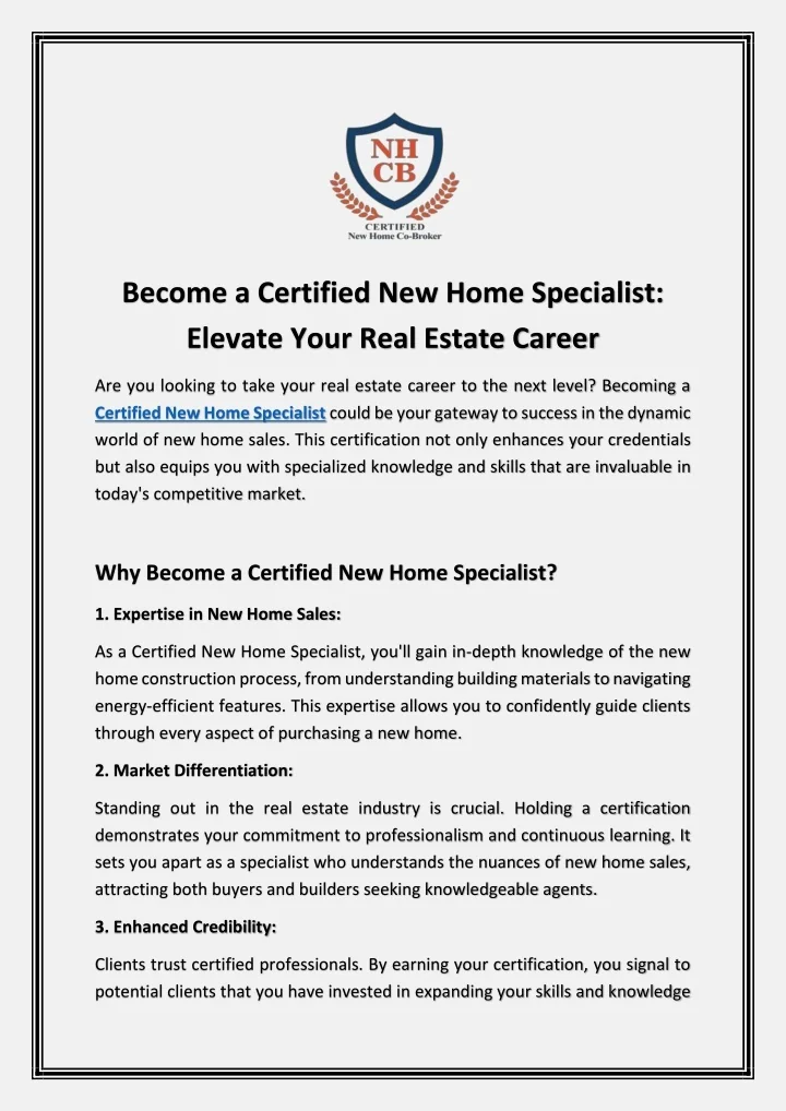 PPT - Become a Certified New Home Specialist: Elevate Your Real Estate ...