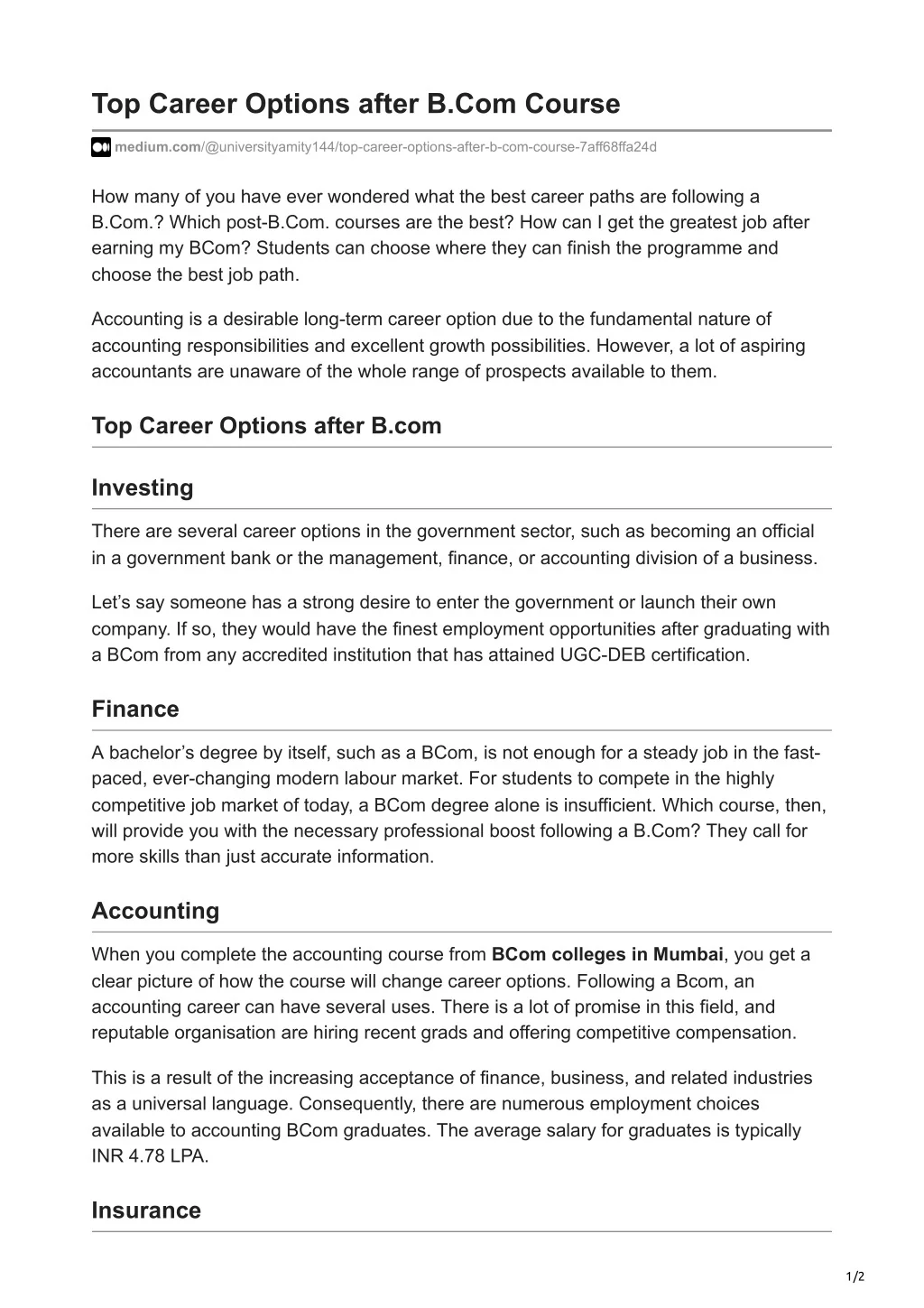 PPT - medium.com-Top Career Options after BCom Course PowerPoint ...
