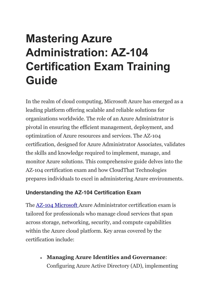 PPT - Mastering Azure Administration: AZ-104 Certification Exam ... PPT - Mastering Azure Administration: AZ-104 Certification Exam ...