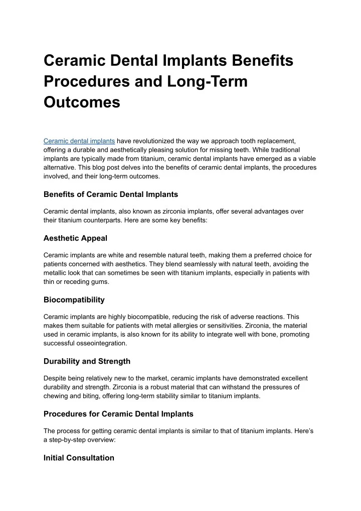 PPT - Ceramic Dental Implants Benefits Procedures and Long-Term ...