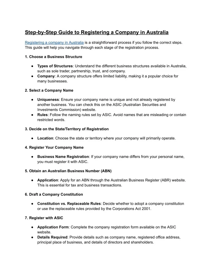 PPT - Step-by-Step Guide to Registering a Company in Australia ...
